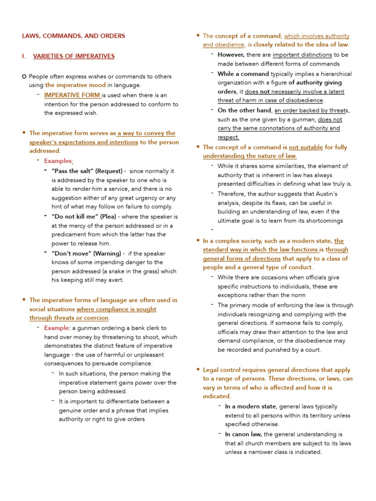 (Notes) Laws, Commands, and Orders | PDF | Obedience (Human Behavior ...