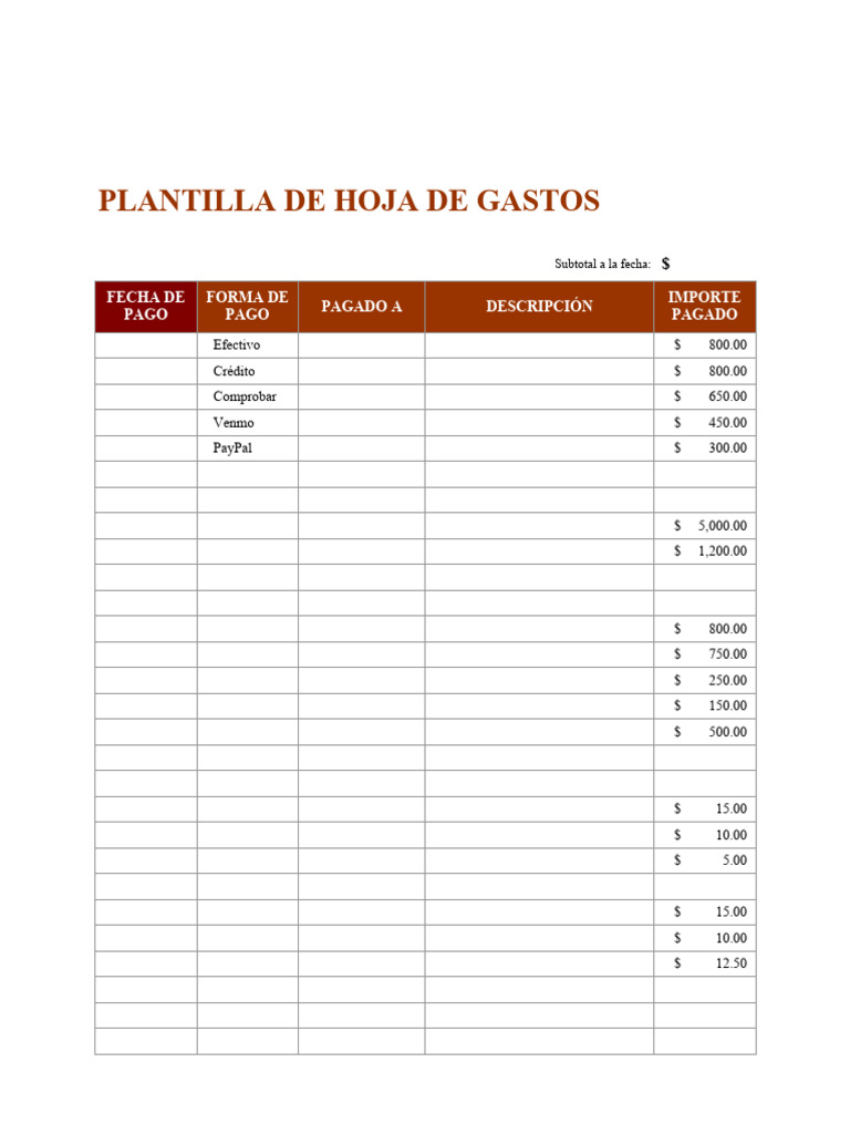 Plantilla de Hoja de Gastos Detallada | PDF