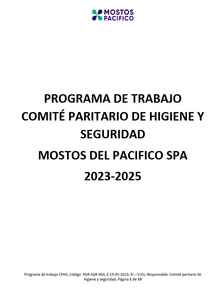 PRG-SGR-003 Programa de Trabajo CPHS | PDF | Valores | Riesgo