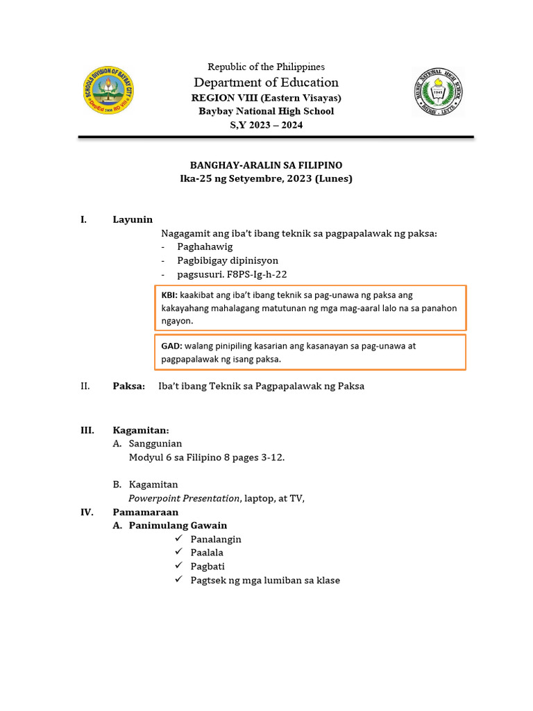 Lesson Plan Sep.25 Pagpapalawak NG Paksa | PDF