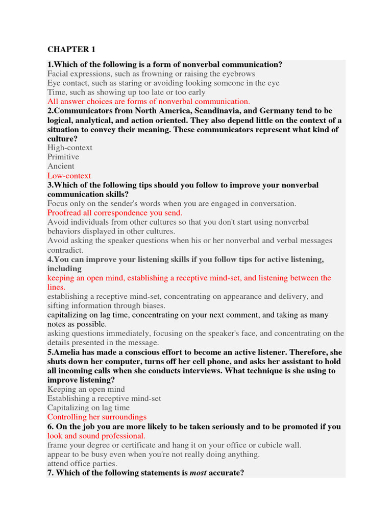 Trắc nghiệm FINAL buz communication | PDF | Nonverbal Communication ...