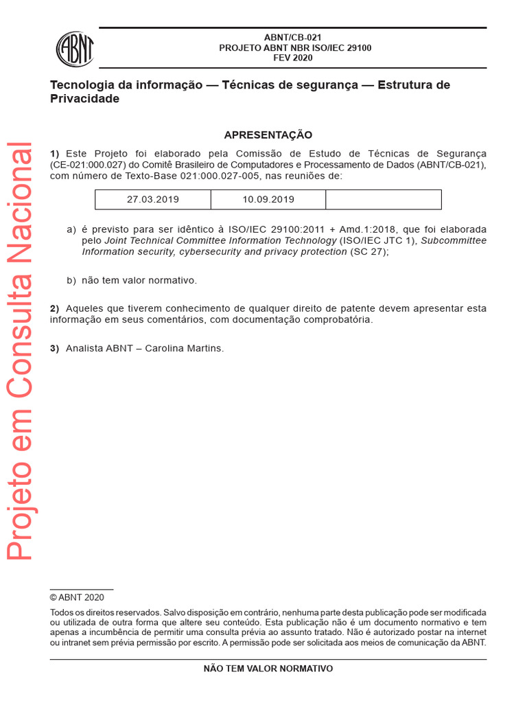 ABNT - NBR ISO IEC 29100 2020 - Framework de Privacidade | PDF ...