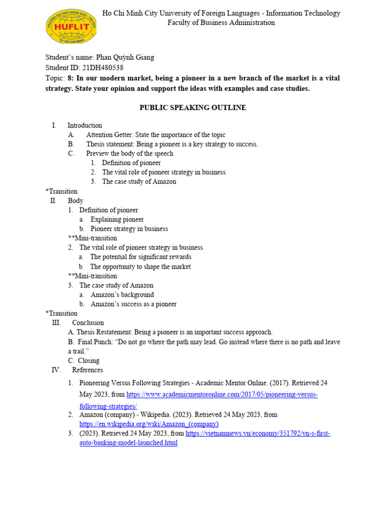 Public Speaking Outline. | PDF