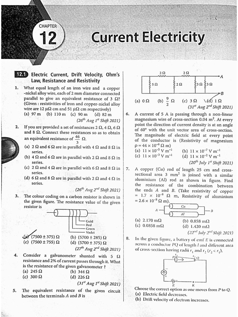 Current Electricity JEE Questions | PDF