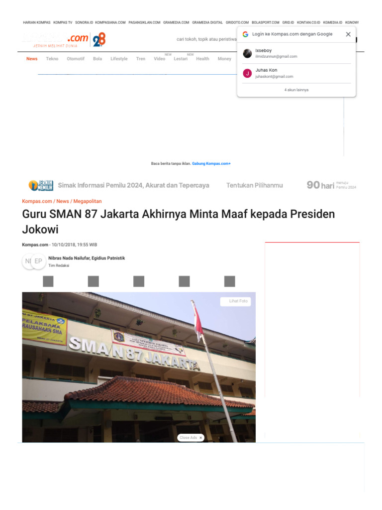 Guru SMAN 87 Jakarta Akhirnya Minta Maaf Kepada Presiden Jokowi | PDF