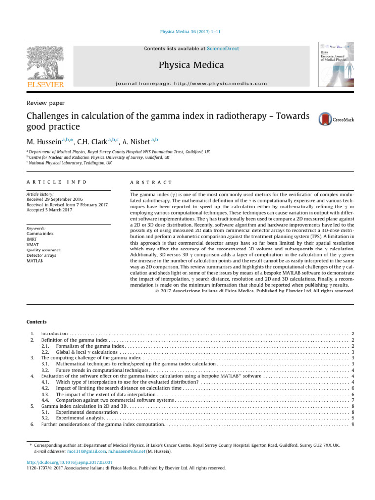 Challenges in Calculation of The Gamma Index in Radiotherapy - Towards Good Practice | PDF ...