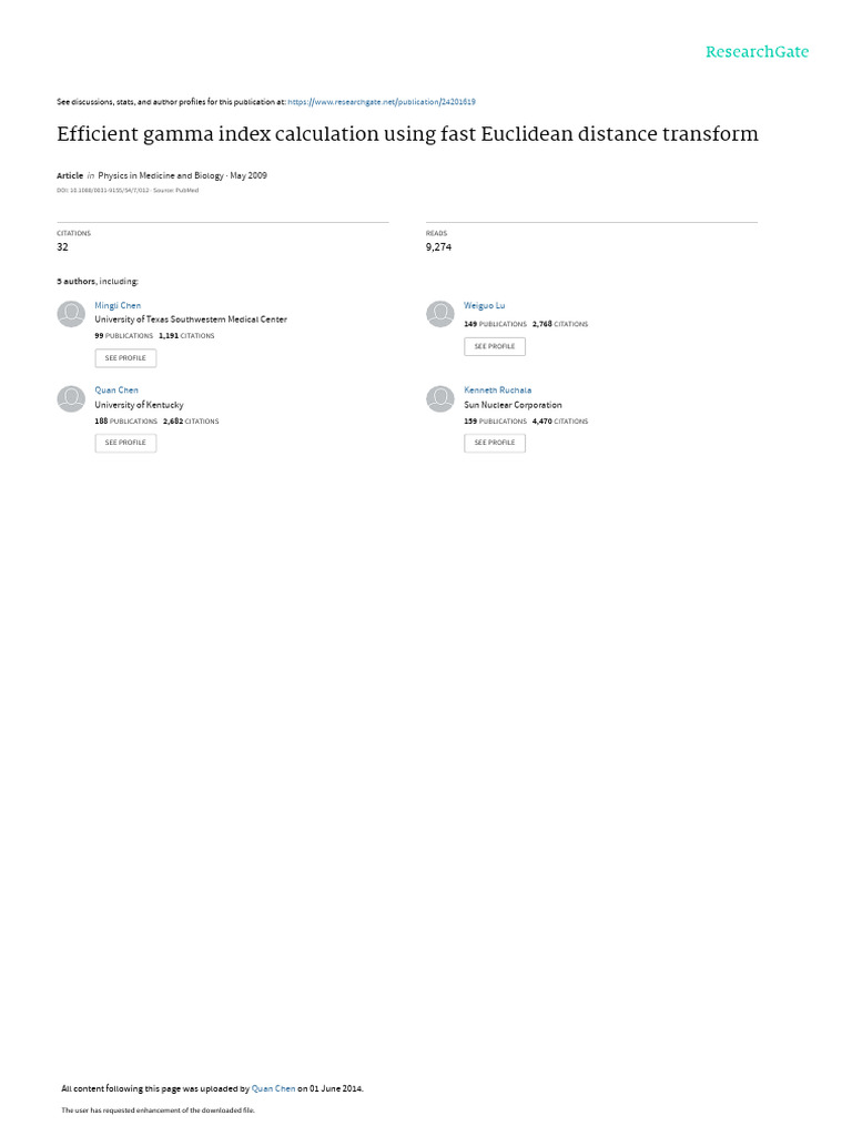 Ef Cient Gamma Index Calculation Using Fast Euclidean Distance Transform | PDF | Absorbed Dose ...