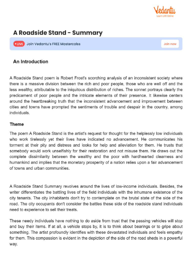 A Roadside Stand - Summary | PDF