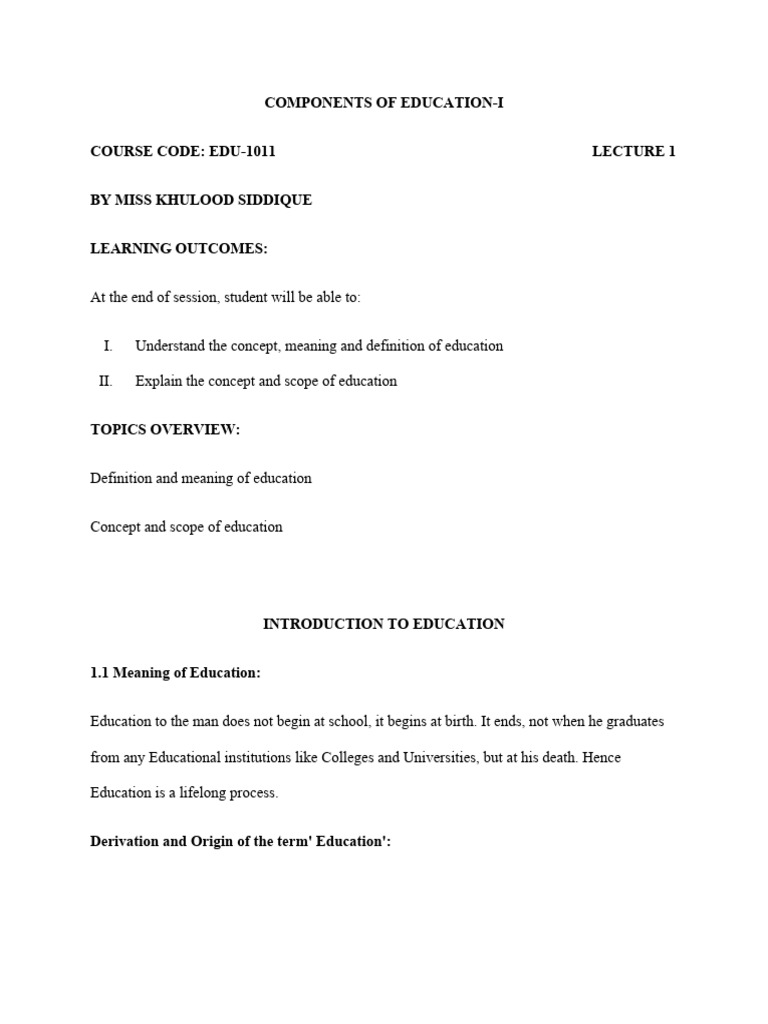 1011 Introduction To Educaction 1 | PDF | Philosophy Of Education ...