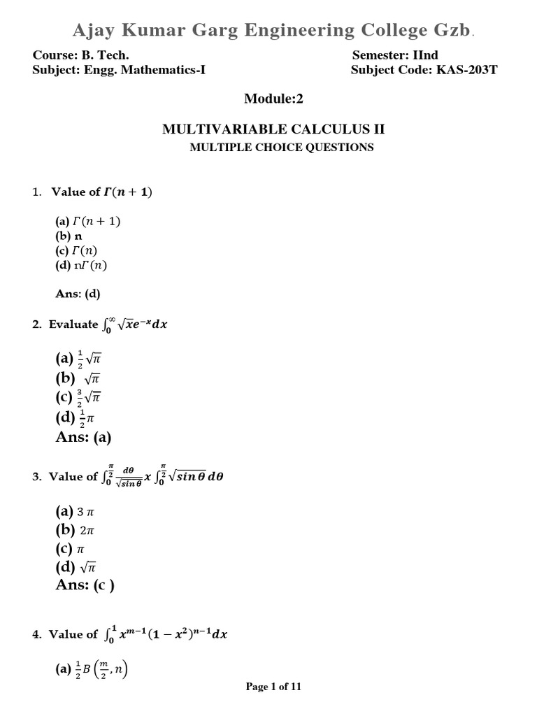 MCQ On Unit-2 QB Ans Key | PDF | Sphere | Geometric Shapes