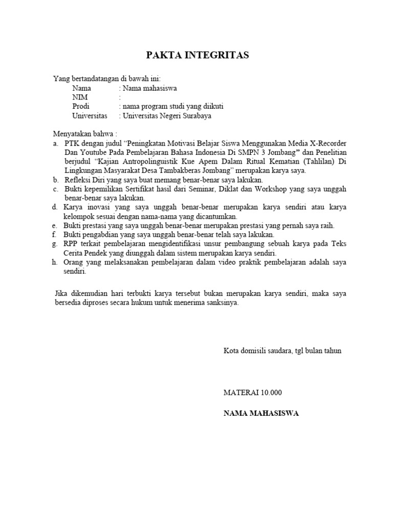 Pakta Integritas Ukin Pdf Komputer