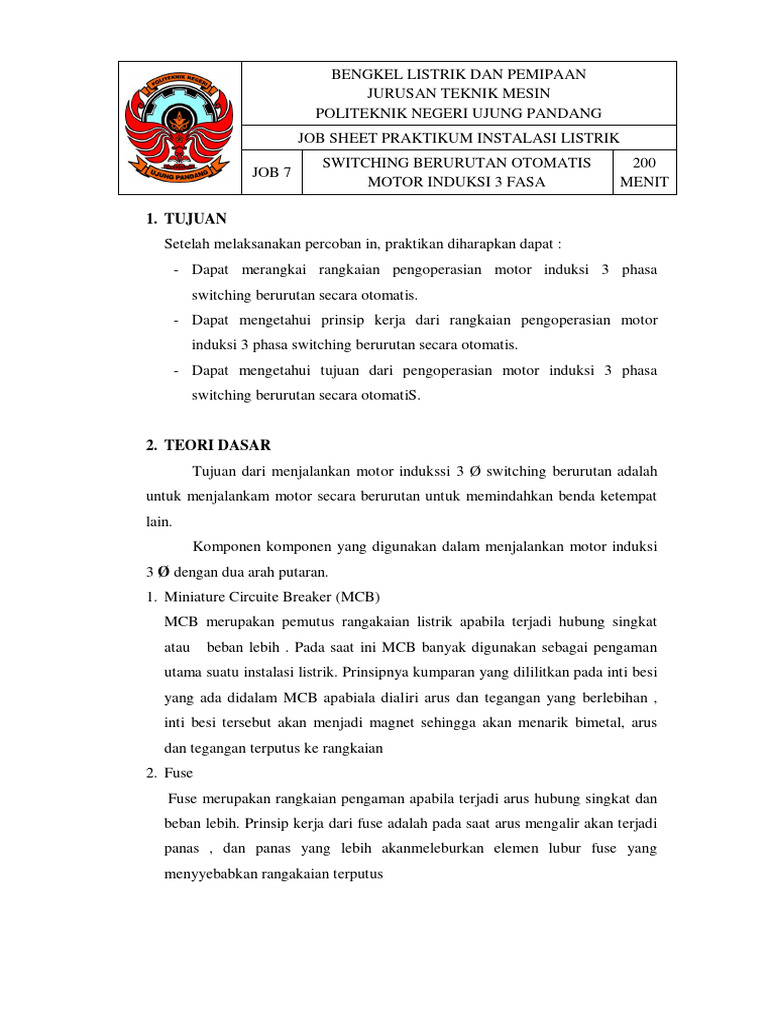 07 Job Sheet Praktikum Instalasi Listrik | PDF
