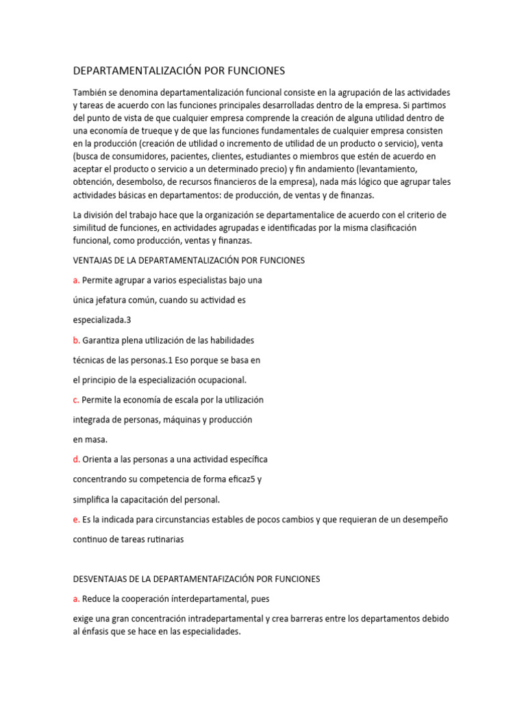 DEPARTAMENTALIZACIÓN POR FUNCIONES | PDF | Business | Negocios económicos