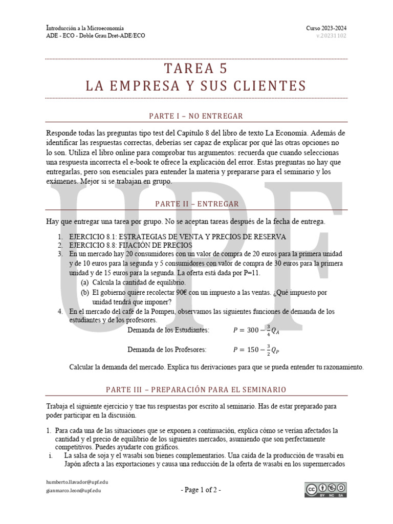 Tarea 05_2023 | PDF | Mercado (economía) | Oferta (economía)