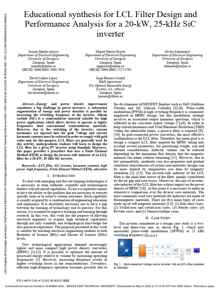 Educational Synthesis For LCL Filter Design and Performance Analysis ...