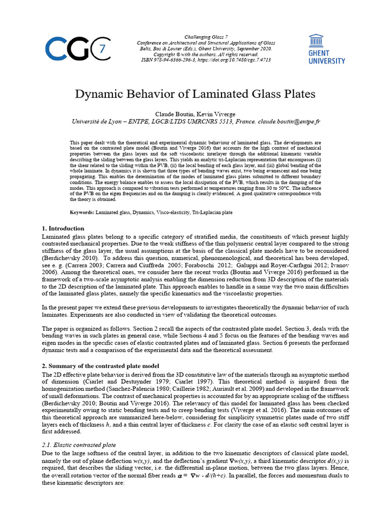 Dynamic Behavior of Laminated Glass Plates, Challenging Glass 7 | PDF ...