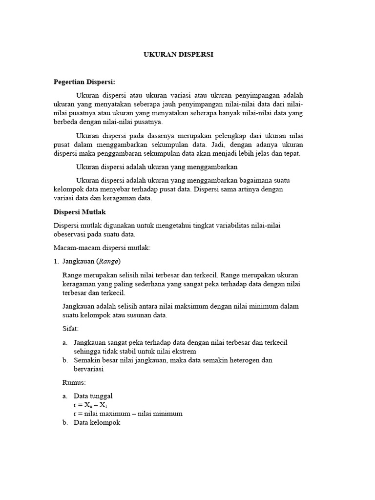 Ukuran Dispersi Data: Jenis dan Rumus | PDF