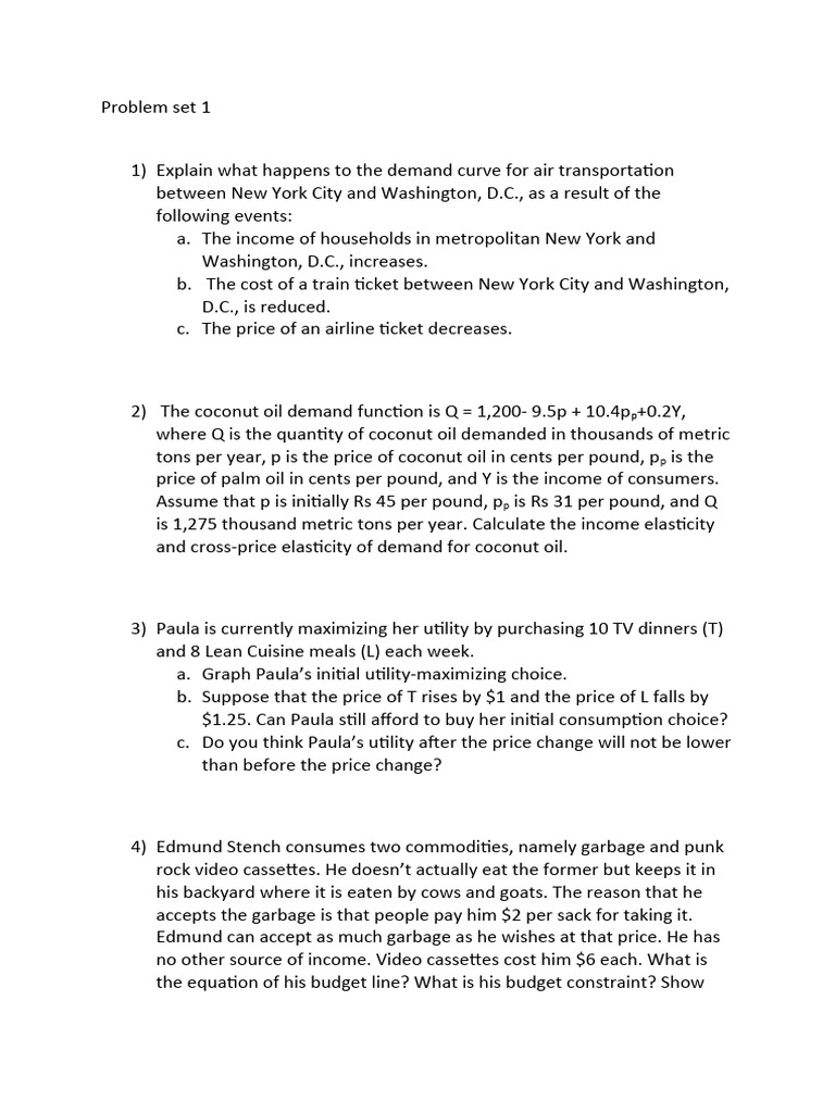 Problem Set 1 | PDF | Price Elasticity Of Demand | Demand