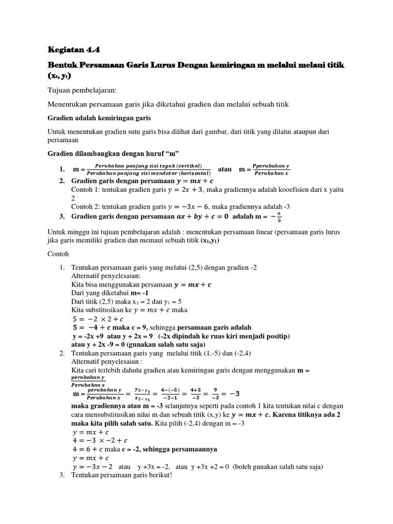 Modul Persamaan Garis Lurus - 1 (Setelah Gradien) | PDF