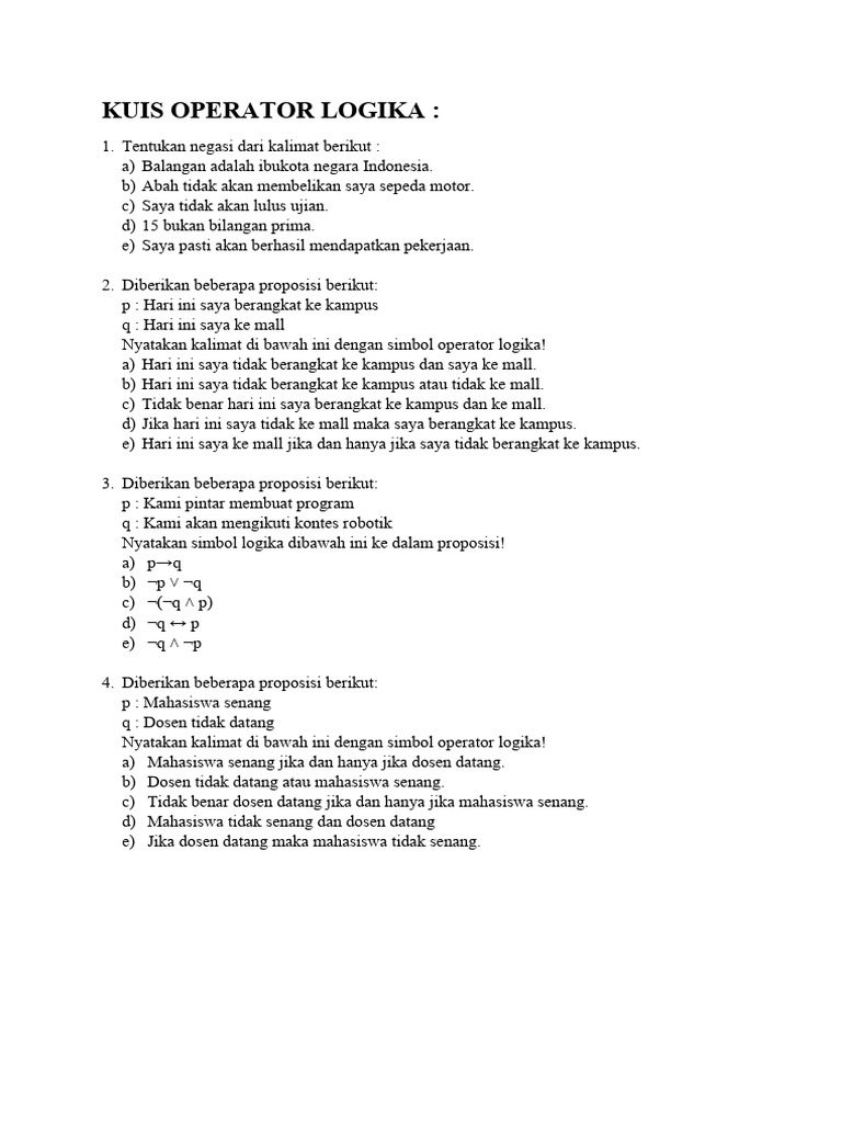 KUIS OPERATOR LOGIKA Pertemuan 2 | PDF