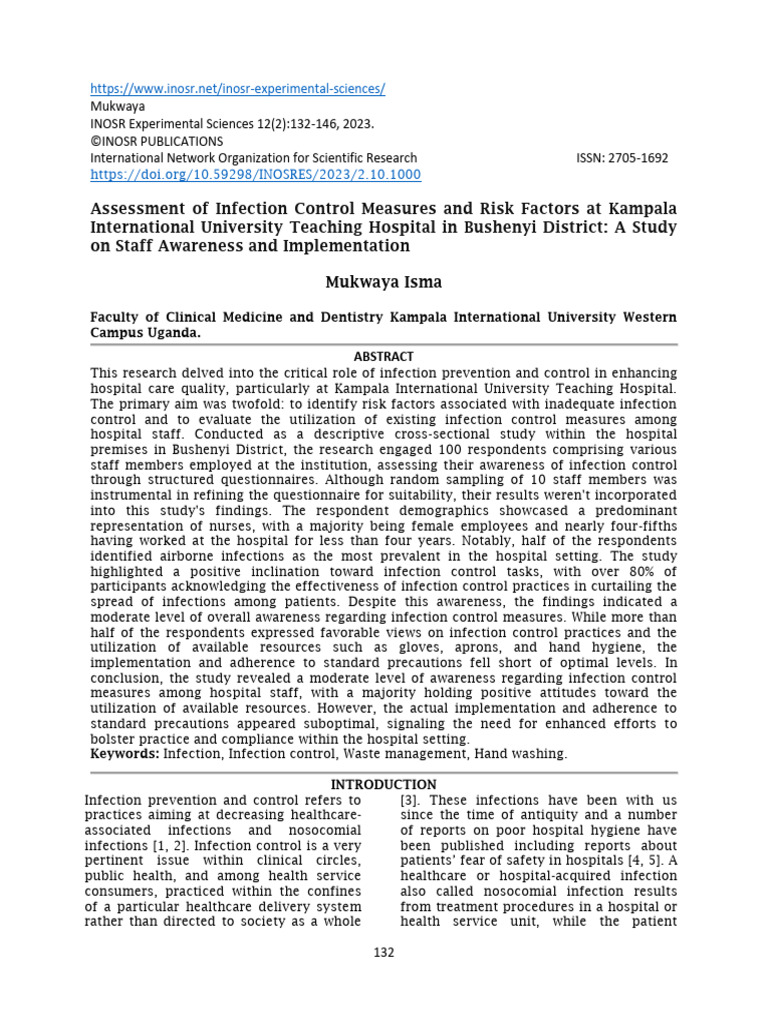 Assessment of Infection Control Measures and Risk Factors at Kampala ...