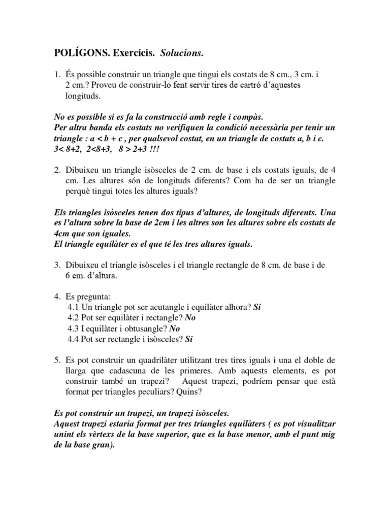 POLIGONS - Exercicis. Solucions. | PDF