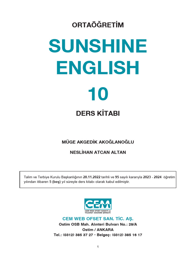 2023-2024 10. Sınıf İngilizce Ders Kitabı - Cem | PDF