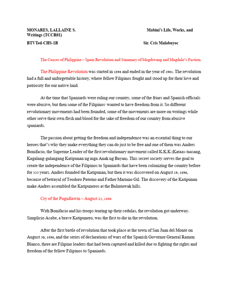 The Philippine Revolution: The Causes of Philippine - Spain Revolution ...