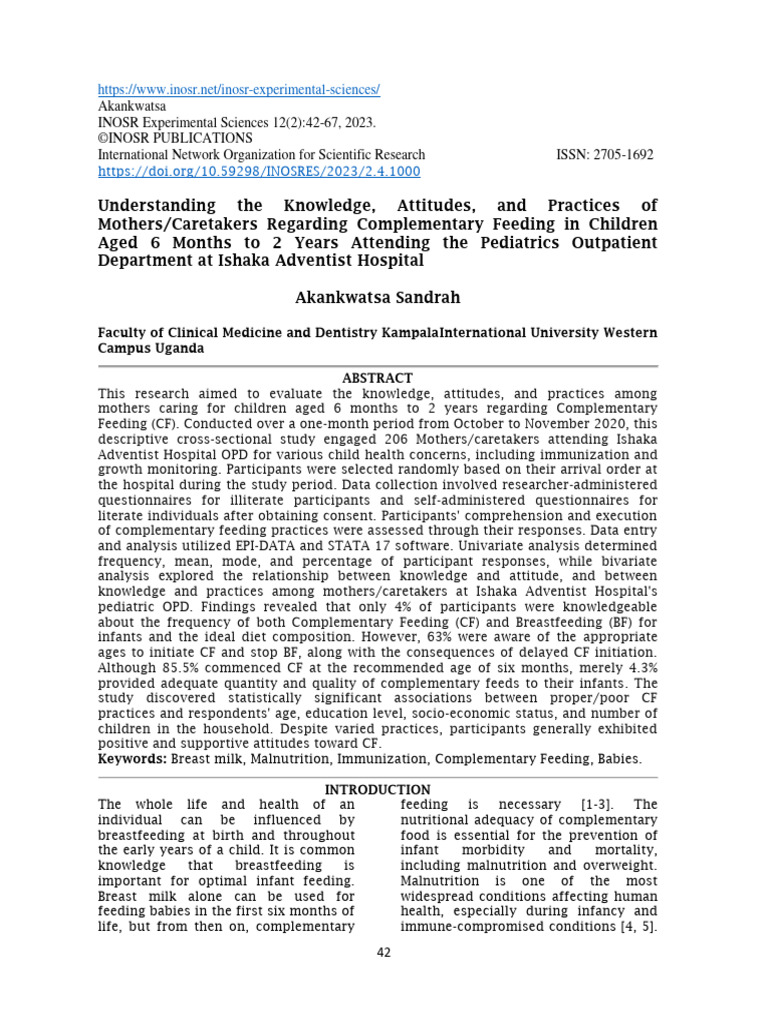 Understanding The Knowledge, Attitudes, and Practices of MothersCaretakers Regarding ...