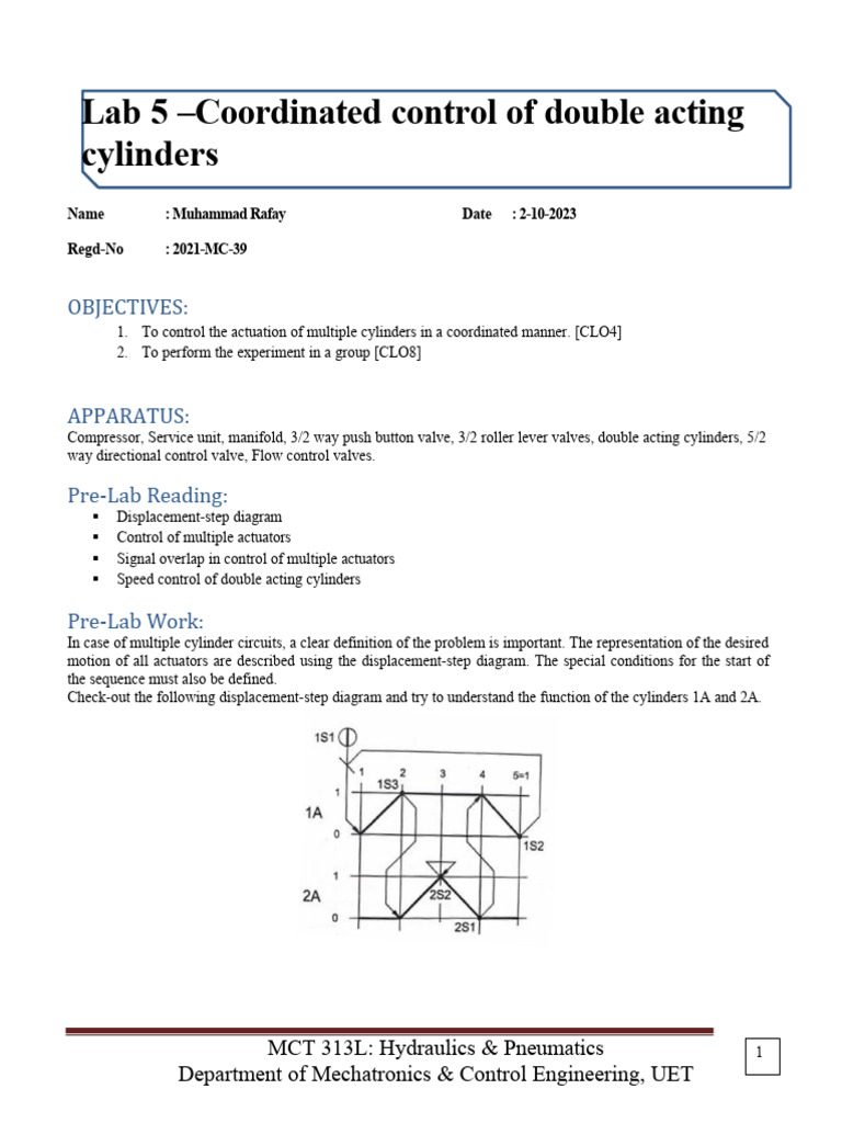 Lab No 5 - Coordinated Control of Double Acting Cylinders | PDF | Actuator | Valve