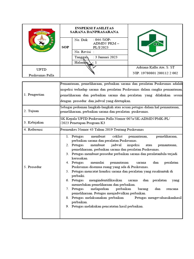 Sop Inspeksi Sarana Prasarana | PDF