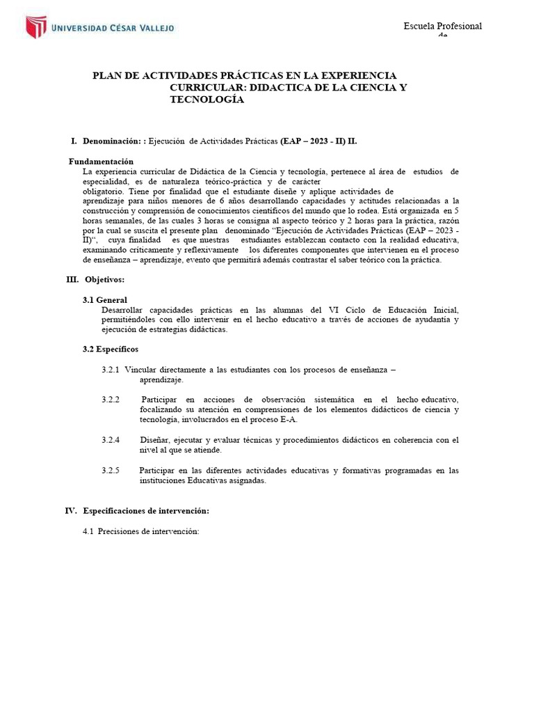 Plan de Actividades Practicas de Didactica de Ciencia y Tecnología | PDF | Evaluación | Aprendizaje