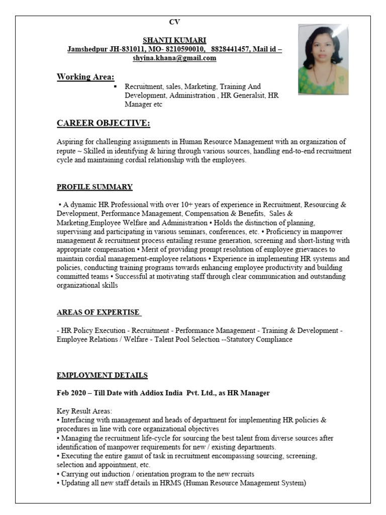Shanti Resume HR and Admin | PDF | Human Resources | Recruitment