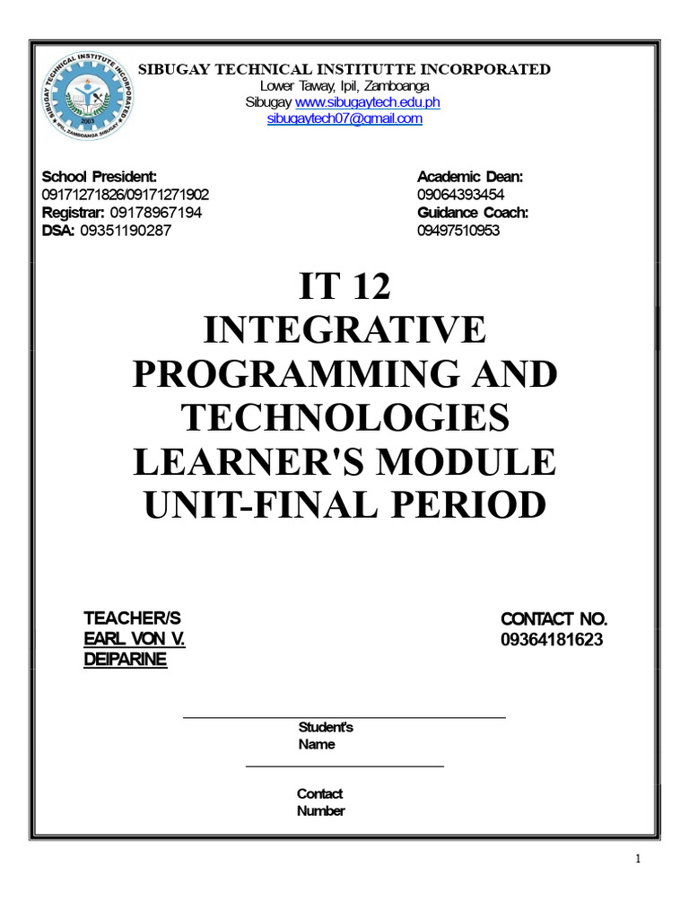 It 12 Integrative Programming and Technologies Learnerx27s Module Unit Final Period | PDF ...