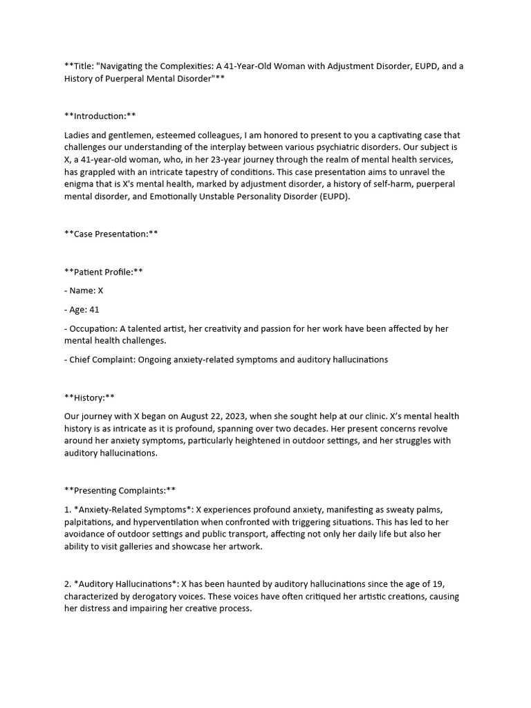 Case Presentation | PDF | Borderline Personality Disorder | Mental Disorder