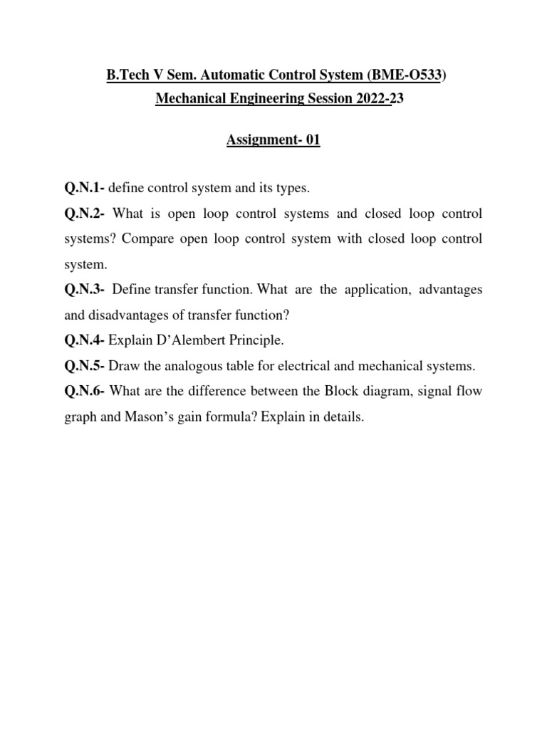 BME-O533 All Unit Assignment | PDF | Control Theory | Systems Science