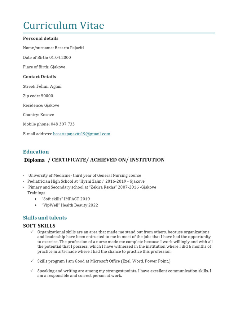 INFERMIERI - Curriculum Vitae Template | PDF | Nursing | Health Care