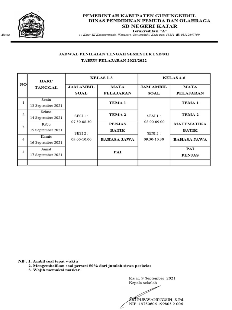 Jadwal PTS 2021-2022 | PDF
