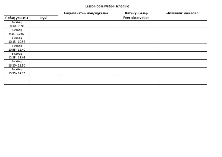 Lesson Observation Schedule | PDF