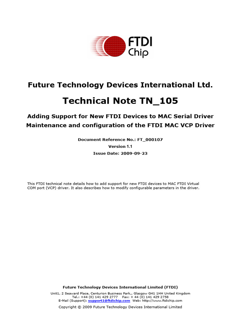 TN - 105 Adding Support For New FTDI Devices To Mac Driver | PDF | Mac Os | Device Driver