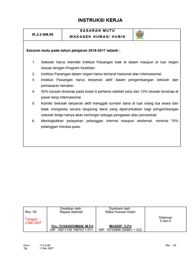 4 Sasaran Mutu Waka Humas | PDF