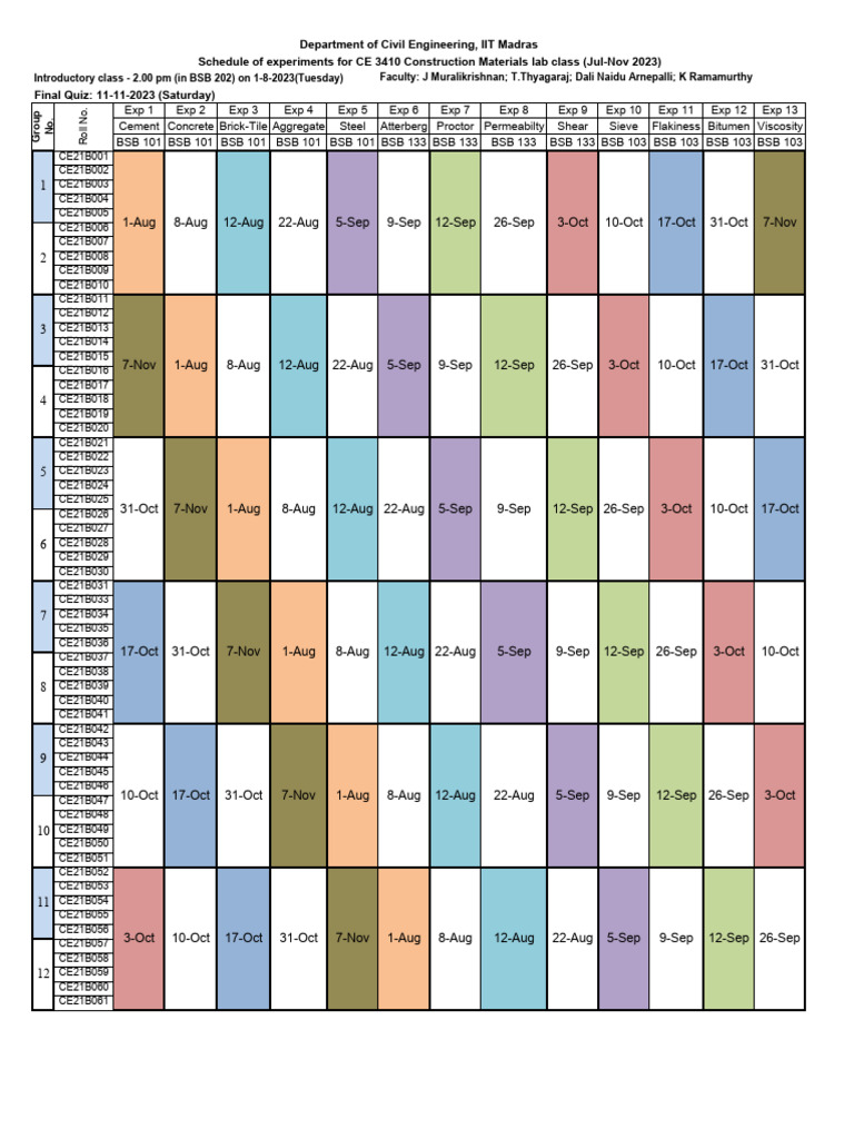 CE3410 Laboratory Schedule-2023 | PDF | Concrete | Engineering