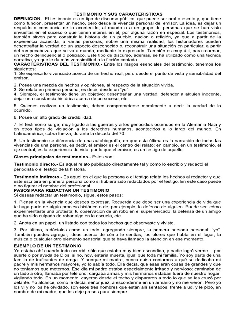 Testimonio Pdf Testimonio Testigo