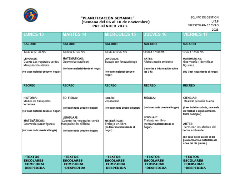 Planificación Semanal Pre-Kínder 2023 | PDF | Science