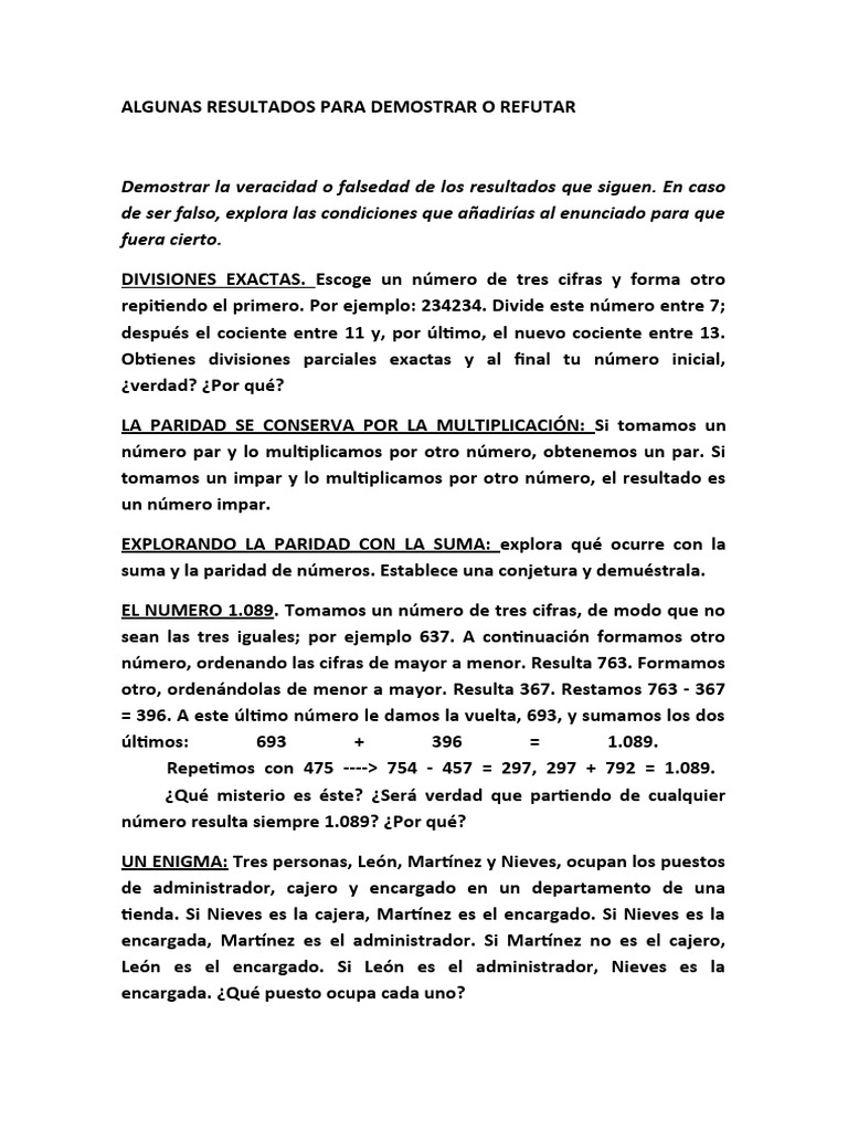Algunas Resultados para Demostrar o Refutar | PDF | Raíz cuadrada ...