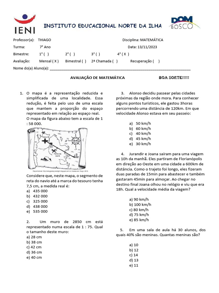 Prova 7 Ano Mensal | PDF