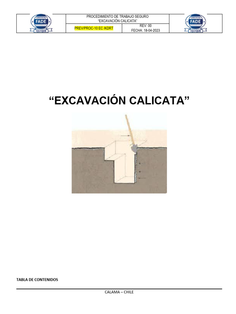 Procedimiento Excavación Calicata | PDF | Seguridad y salud ocupacional