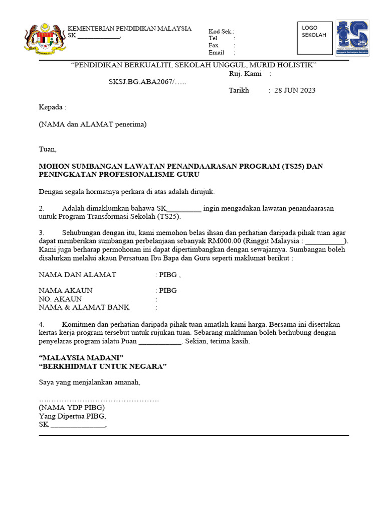 Contoh Surat Memohon Sumbangan | PDF