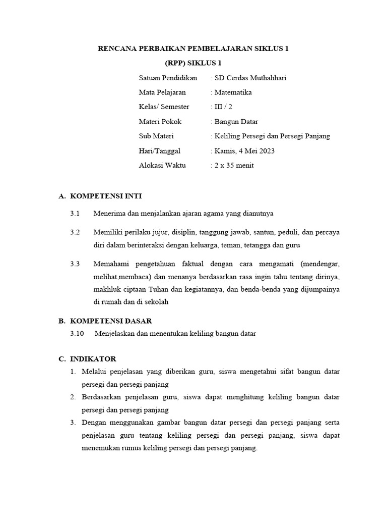 RPP Siklus 1 | PDF