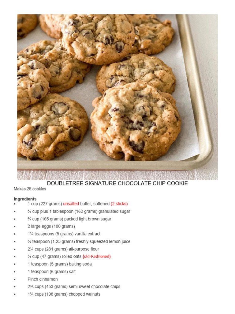 DoubleTree Hotel Signature Chocolate Chip Cookie | PDF